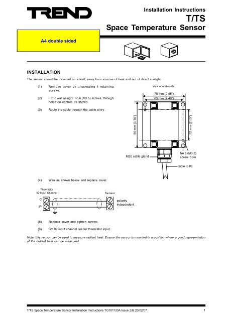 T/TS Space Temperature Sensor Installation Instructions - Trend