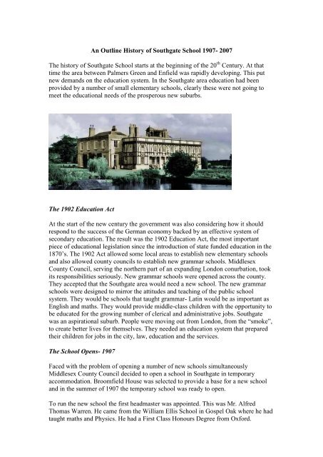 The History of Southgate School