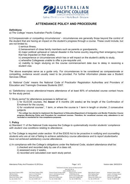attendance policy and procedure - Australian Pacific College