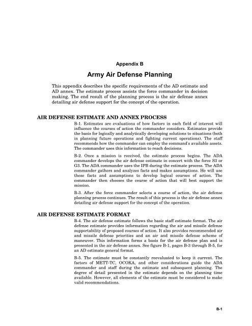 Appendix B Army Air Defen