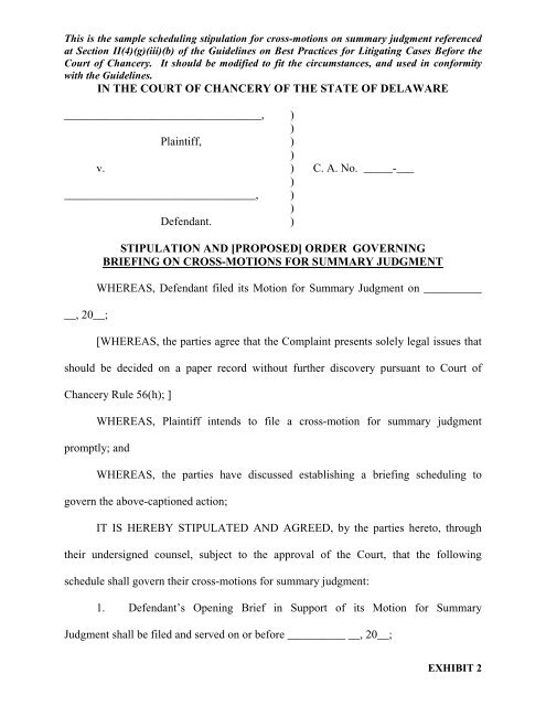 Sample Scheduling Stipulation for Cross-Motions on Summary