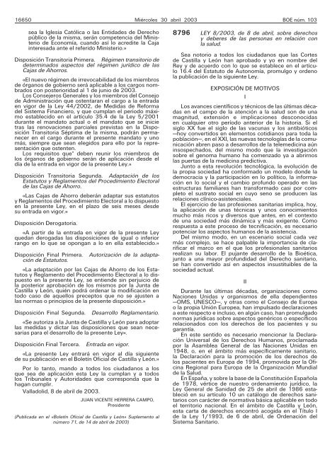 Ley 8/2003, de 8 de abril sobre derechos y deberes de las personas ...