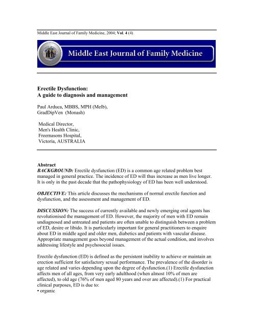 Erectile Dysfunction: A guide to diagnosis and management