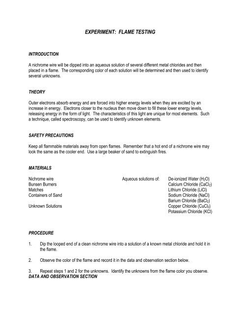 EXPERIMENT: FLAME TESTING - Chemistry