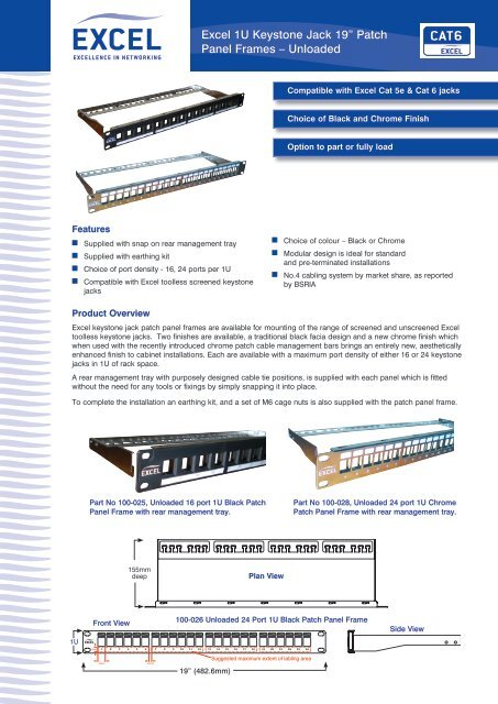 Excel 1U Keystone Jack 19â Patch Panel Frames ... - Excel-Networking