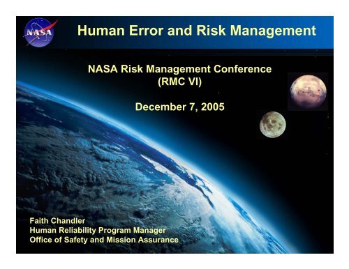 Human Error and Risk Management - NASA Risk Management ...