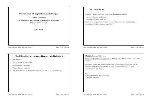 Modélisation Et Apprentissage Statistiques 1 Introduction