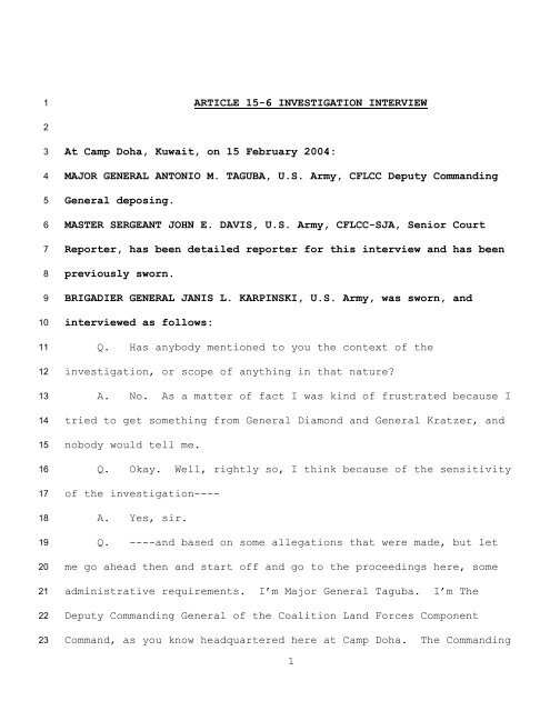 1 ARTICLE 15-6 INVESTIGATION INTERVIEW At Camp Doha ...