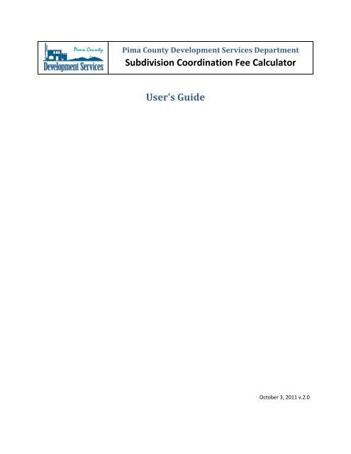 Subdivision Coordination Fee Calculator User's Guide