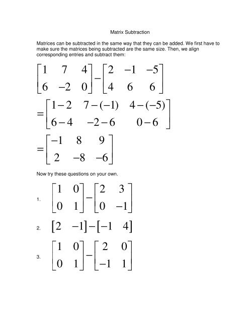 Matrix Subtraction - Math About