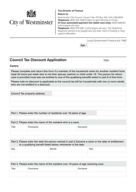 Council Tax Discount Application - Westminster City Council