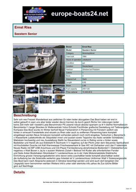 Ernst Riss - Boats, Yachts on europe-boats24.net