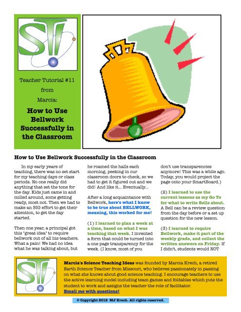 How to Use Bellwork Successfully in the Classroom - Marcia's ...