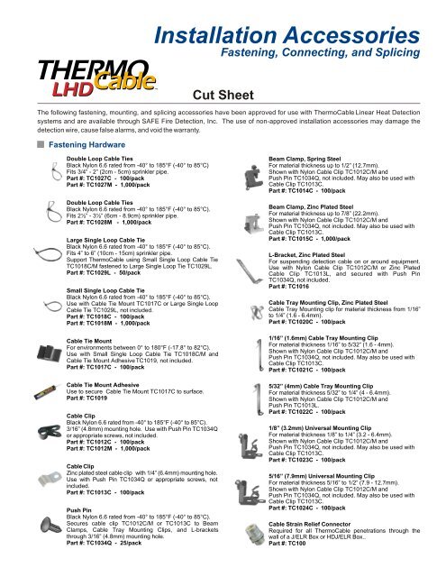 Installation Accesories Cut Sheet - Safe Fire Detection Inc.