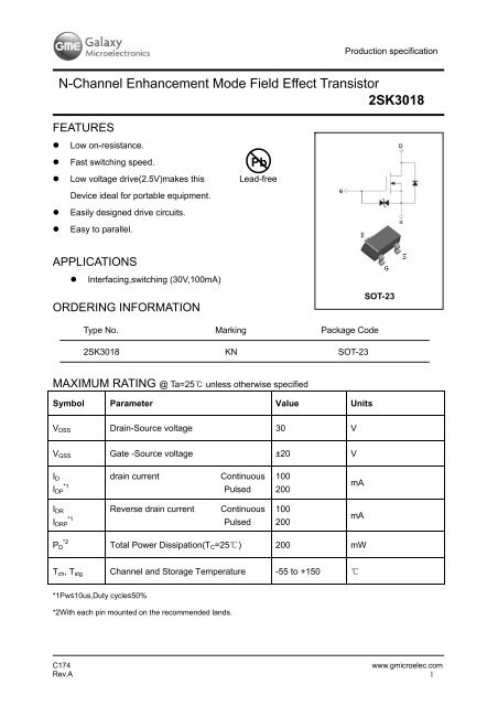 N-Channel Enhancement Mode Field Effect Transistor 2SK3018
