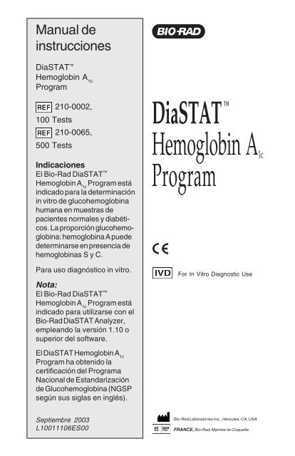Diastat Hemoglobin A1c Program Instruction Manual - BIO-RAD