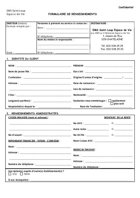 FEUILLE DE TRANSFERT - SERVICE DE SOINS ... - Espace de vie