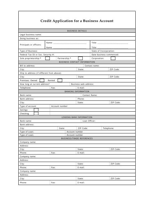Credit Application for a Business Account