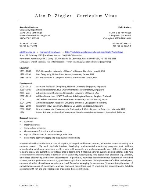 Alan D. Ziegler | Curriculum Vitae - NUS Home