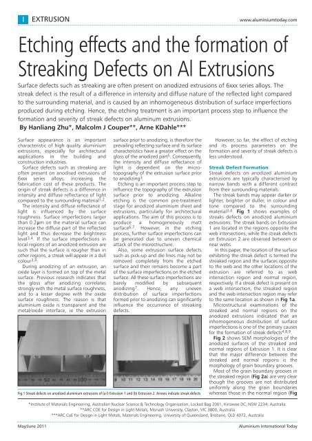 Etching effects and the formation of Streaking Defects on Al Extrusions