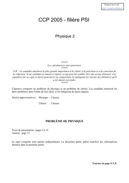 CCP 2005 PSI Physique 2