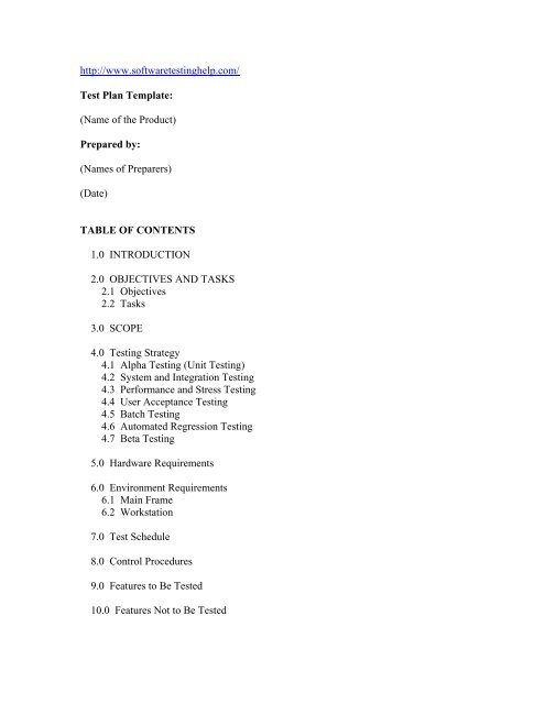 Sample Test Plan Template - Software Testing Help Sample Test Plan Template - Software Testing Help