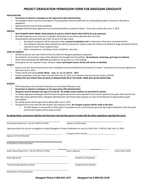 absegami project graduation permission form - Absegami High School