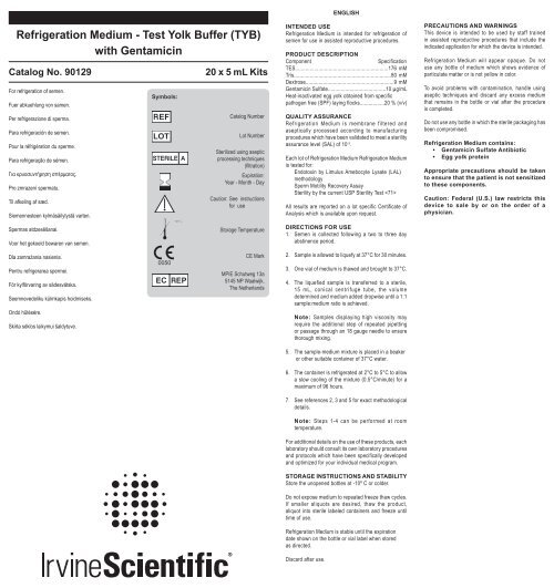 Refrigeration Medium - Test Yolk Buffer (TYB) with Gentamicin