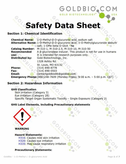 SDS (MSDS) - Goldbio.com
