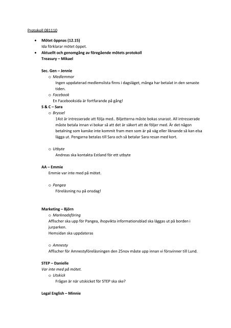 Protokoll, 081110 - ELSA Sweden