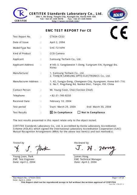 CE Test Report - Samsung CCTV