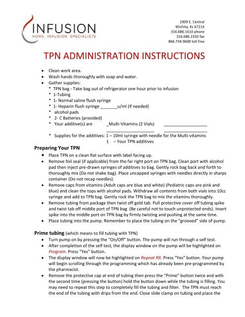 TPN ADMINISTRATION INSTRUCTIONS - Infusion - Home