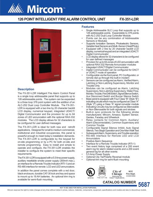126 point intelligent fire alarm control panel fx-351-ldr - Mircom