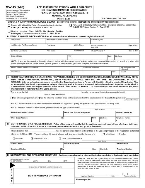 PennDOT Form MV-145 - PennDOT Driver and Vehicle Services