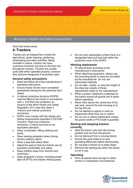 Rural fact sheet series 4. Tractors - Queensland Government