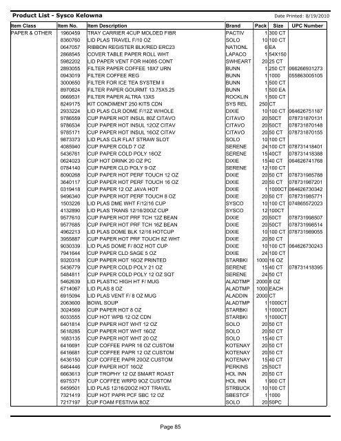 Product List - Sysco Kelowna Page 85 - Sysco Canada