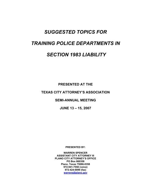 suggested topics for training police departments in section - Texas ...