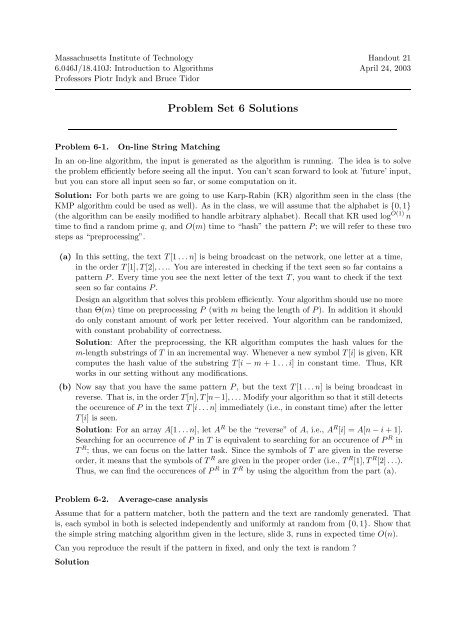 Problem Set 6 Solutions - MIT LCS Theory of Computation Group