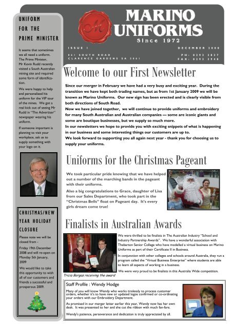 Welcome to our First Newsletter - Marino Uniforms