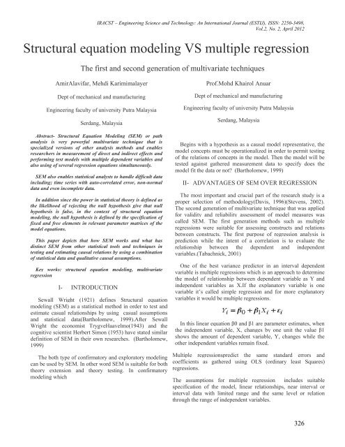 Structural Equation Modeling Vs Multiple Regression Engineering
