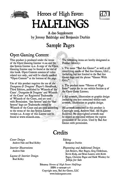 Heroes of High Favor: Halfings - Dirty Fighting - Bad Axe Games