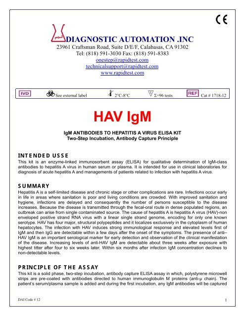 HAV IgM - ELISA kits - Rapid tests
