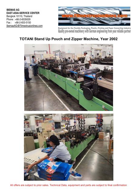 TOTANI Stand Up Pouch and Zipper Machine, Year ... - IBEMAS AG