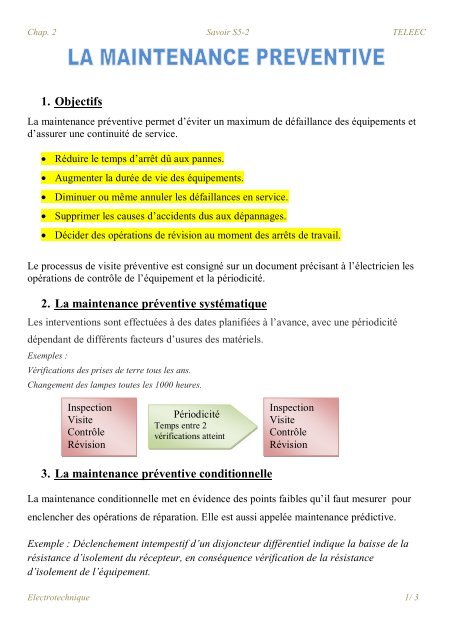 Cours Prof La maintenance prÃ©ventive