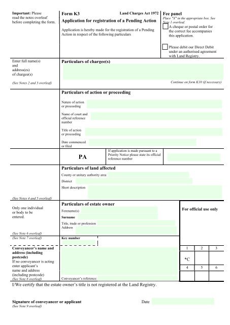 Form K3 - Land Registry