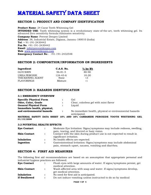 MATERIAL SAFETY DATA SHEET - Prevest Denpro Limited
