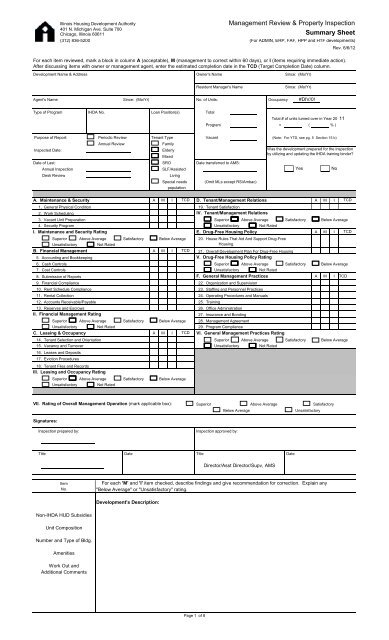 Management Review & Property Inspection Summary Sheet