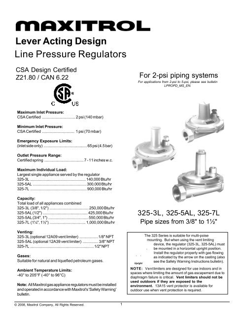 Line Pressure Regulators Lever Acting Design - CONTROL ...