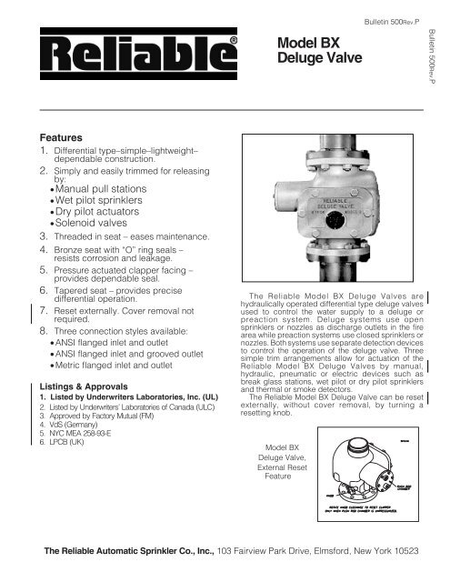 Model BX Deluge Valve - Reliable Automatic Sprinkler Co.