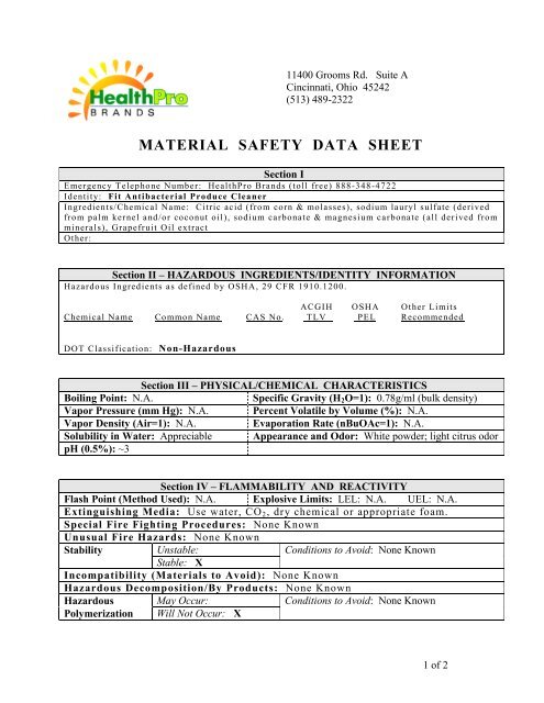 Material Safety Data Sheet (MSDS) - Fit Powder
